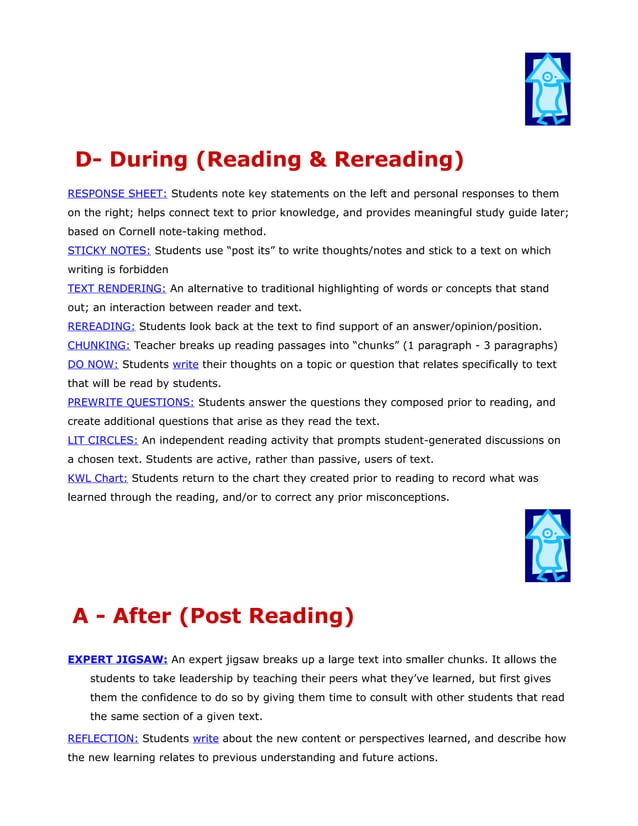 Before during after reading strategies | DOC