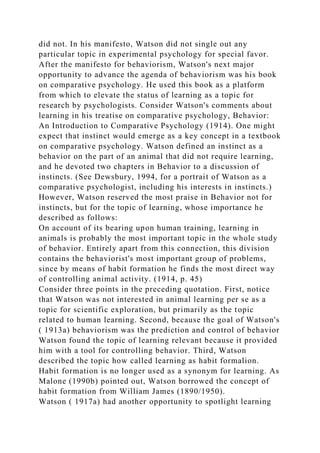 Before he invented behaviorism, John B. Watson considered learning.docx