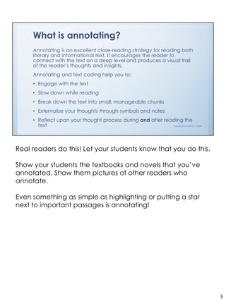 Close Reading with Annotations and Text Codes: Before Reading | PDF
