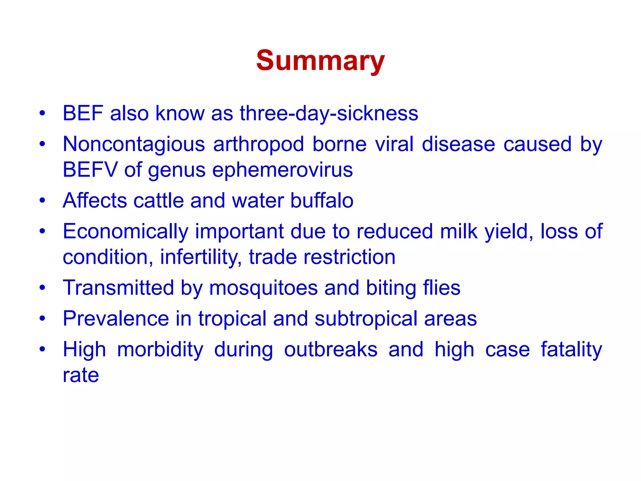 Bovine Ephemeral Fever (Three Day Sickness) | PPTX