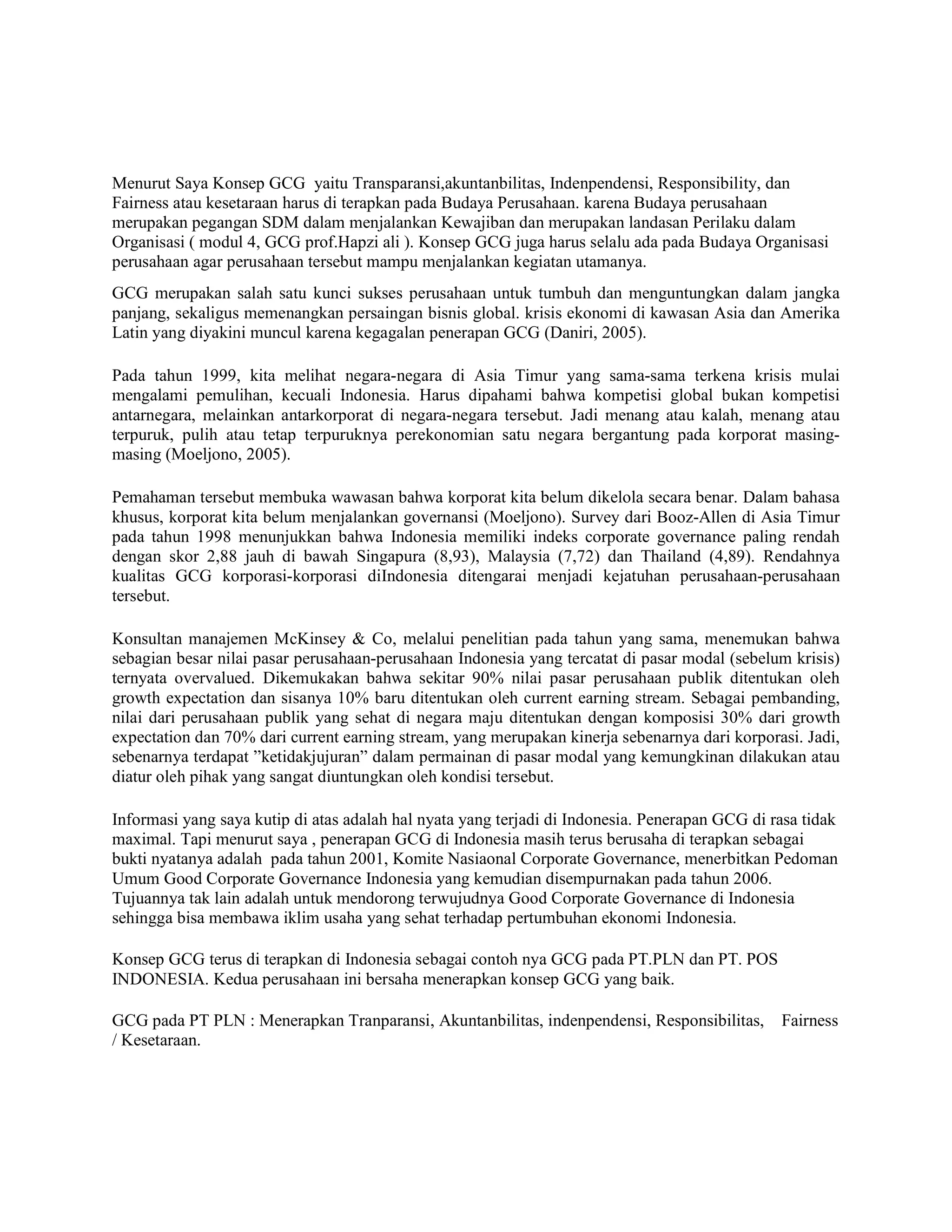 BE & GCG : THE CORPORATE CULTURE IMPACT AND IMPLICATION | PDF