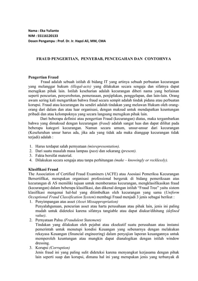 Begg,eka yulianto, prof. dr. ir. hapzi ali, mm, cma. fraud dan korupsi. universitas mercubuana ...