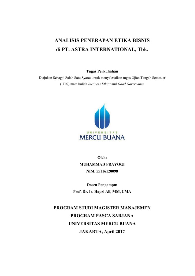 BE&GG_Muhammad Frayogi_Hapzi Ali_Etika Bisnis Astra_Universitas Mercu Buana_2017 | PDF