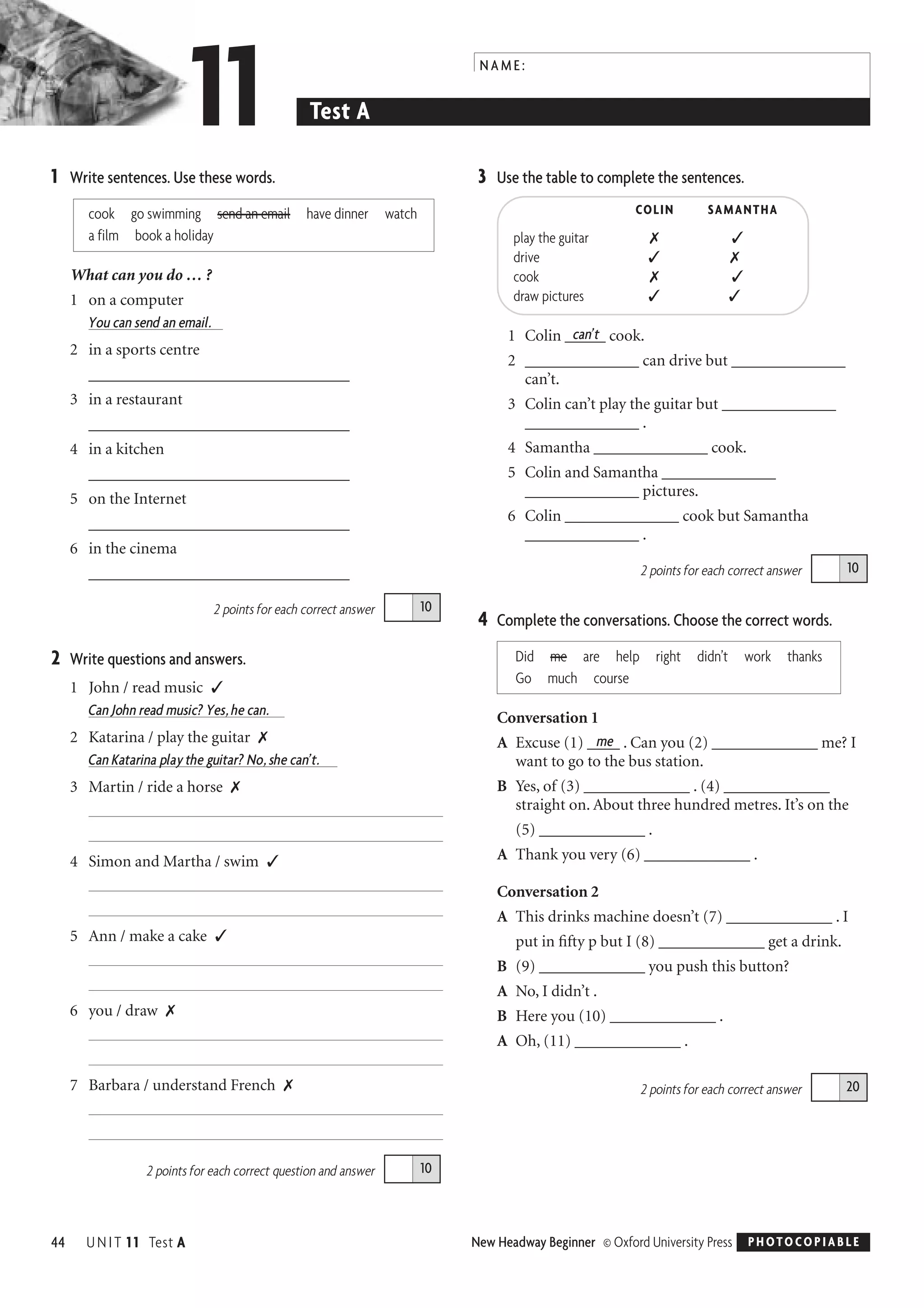 Beginner and elementary level test (sample) with embeded audio. | PDF