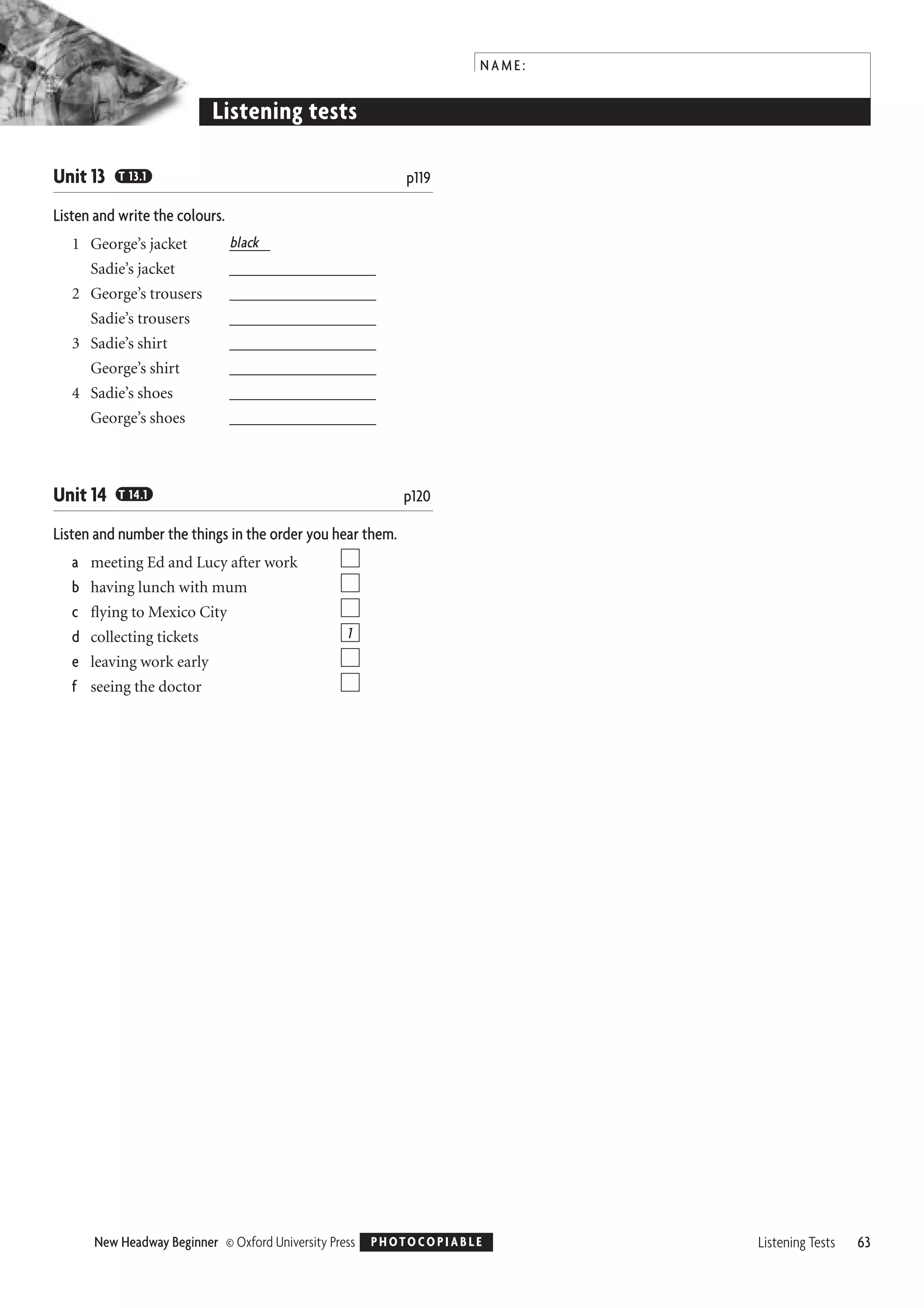 Beginner and elementary level test (sample) with embeded audio. | PDF