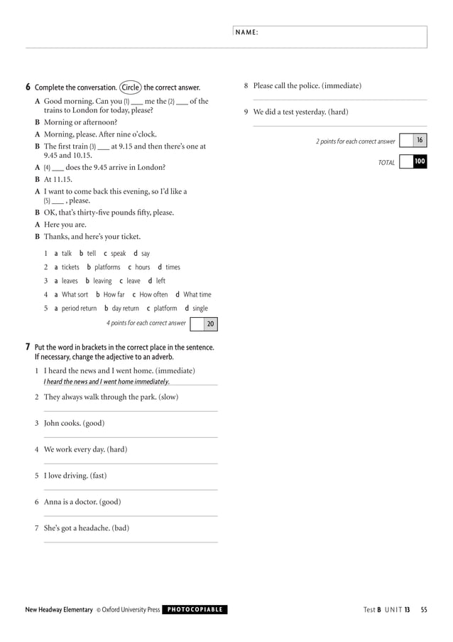 Beginner and elementary level test (sample) with embeded audio. | PDF
