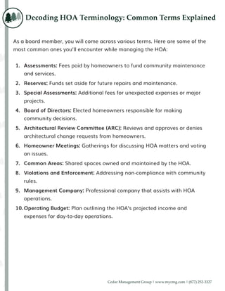 Beginner's Guide to HOA Board Membership | PDF