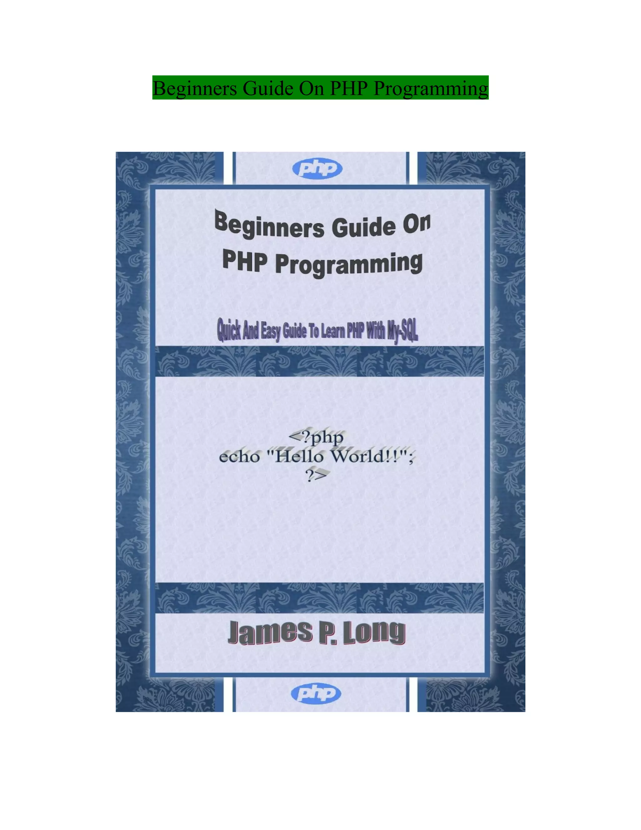 Beginners Guide On Php Programming Pdf