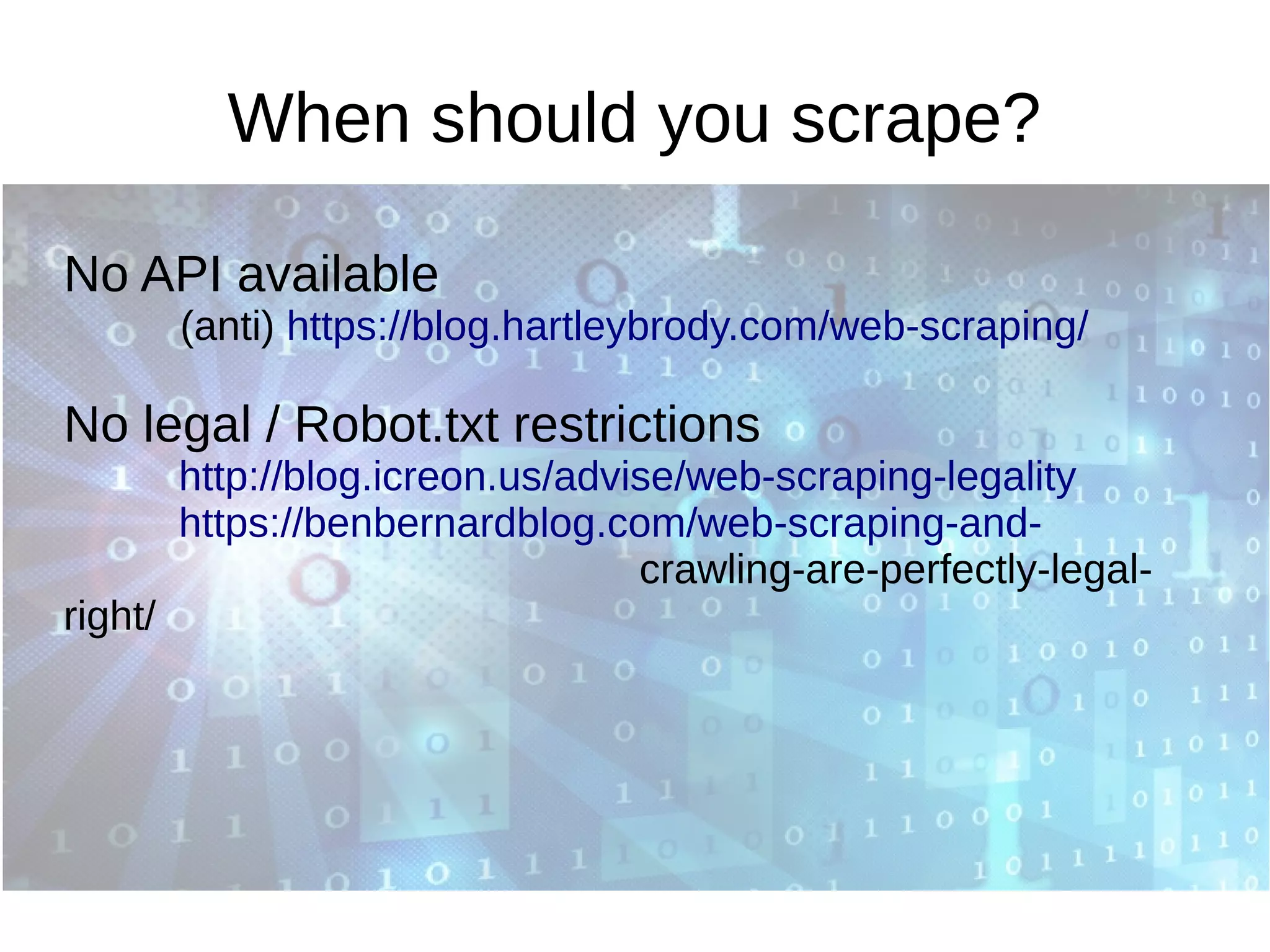 Beginner's Guide to Scraping | PPT