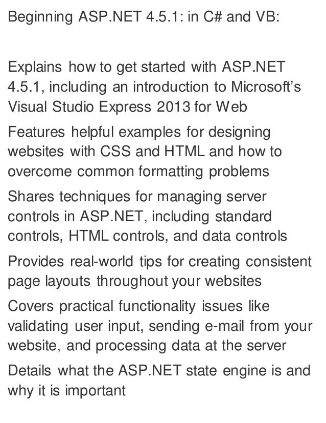 Beginning asp.net 4.5.1 in c# and vb (wrox programmer to programmer ... Beginning asp.net 4.5.1 in c# and vb (wrox programmer to programmer ...