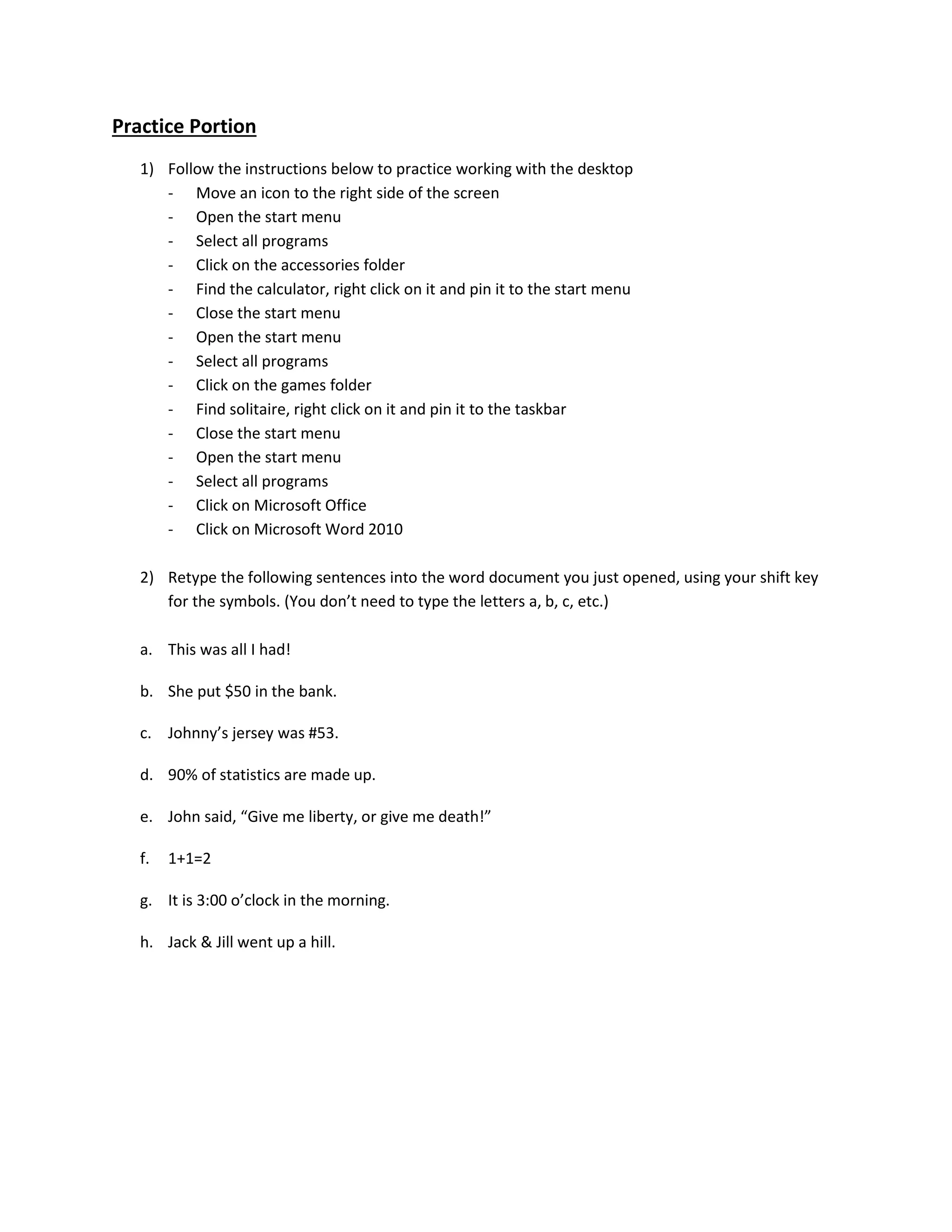 Beginning computer basics exercise | PDF