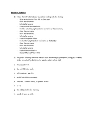 Beginning computer basics exercise | PDF