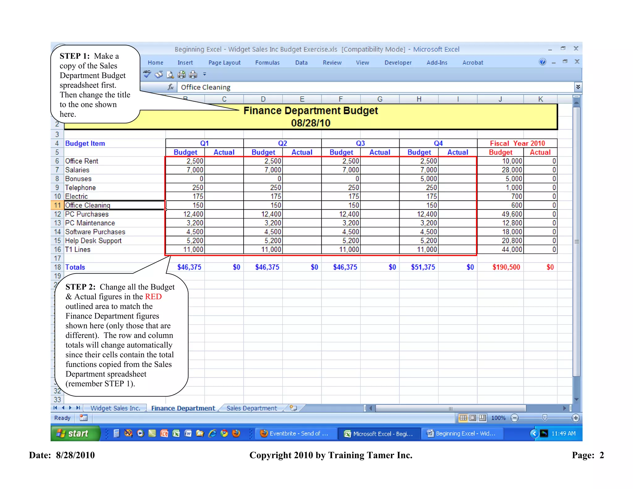Beginning Excel Budget Exercise | DOC