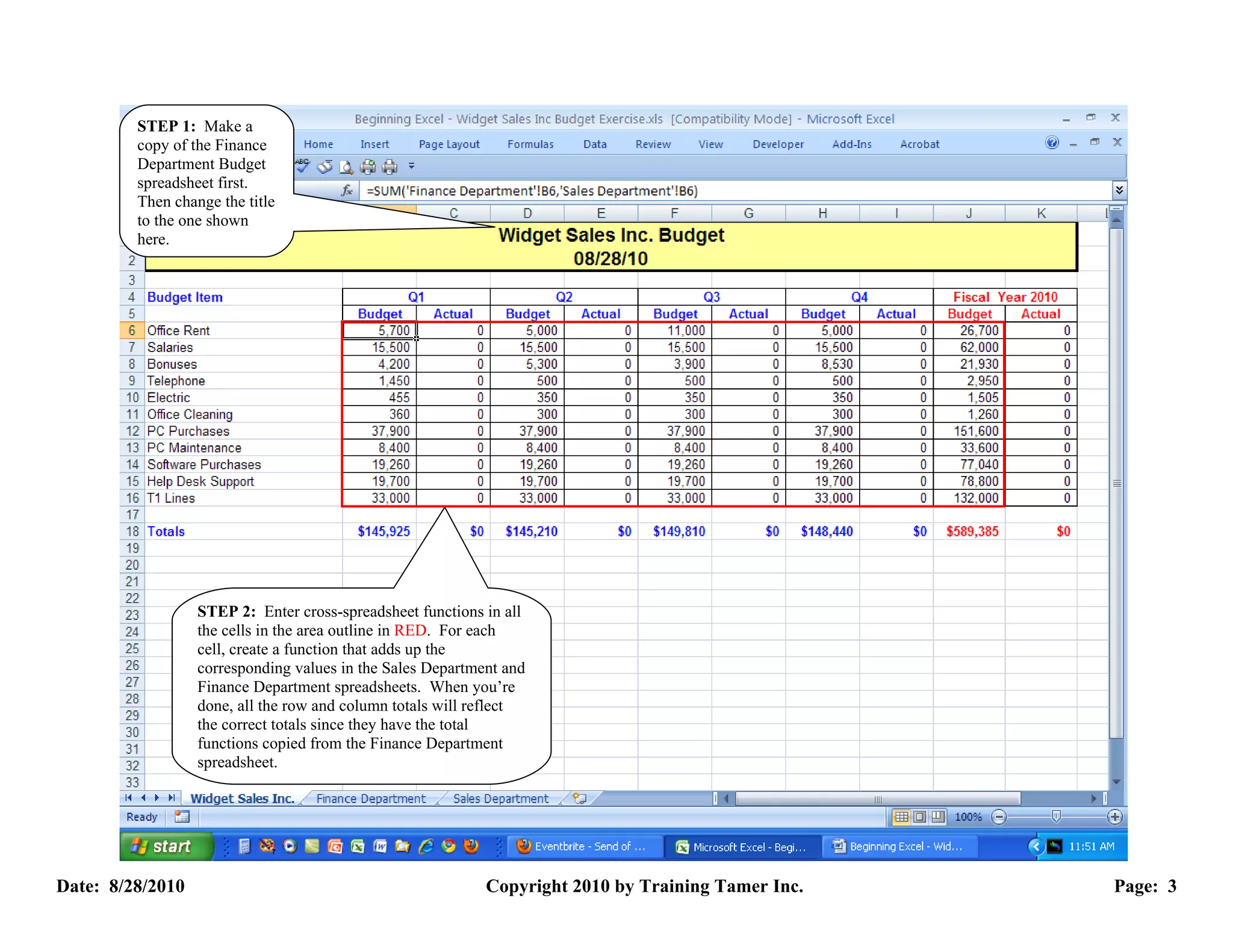 Beginning Excel Budget Exercise | DOC