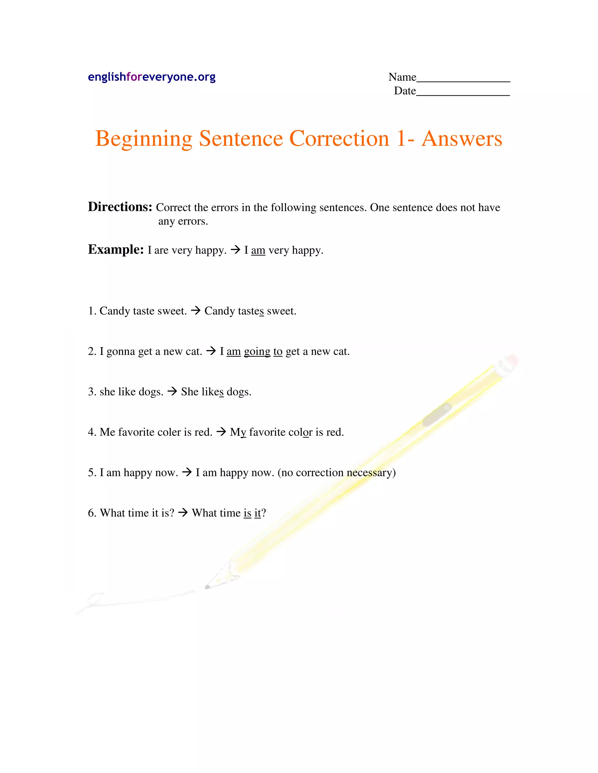 Beginning sentence correction 1 answers | PDF