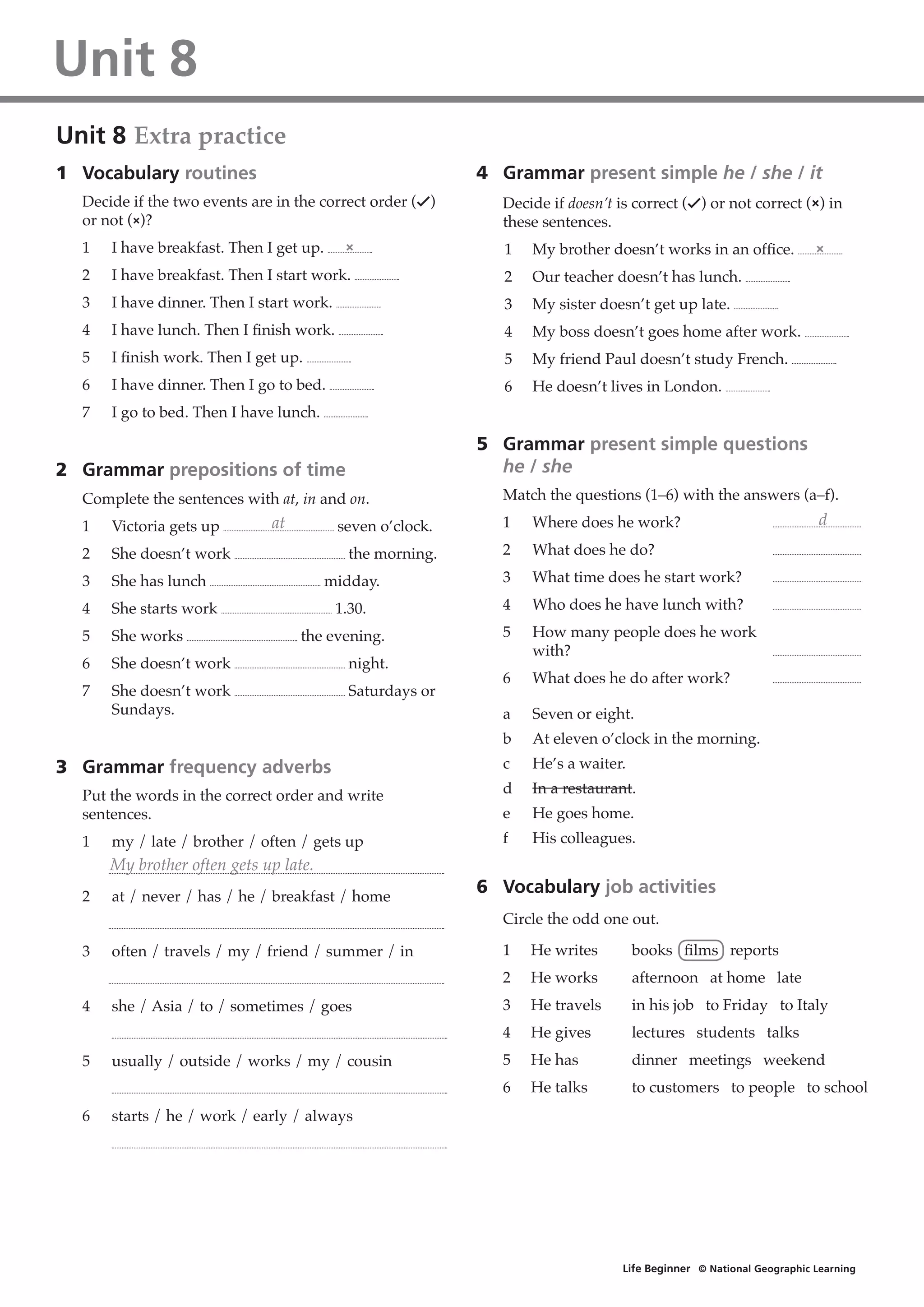 Life Beginner Unit8 extra practice | PDF