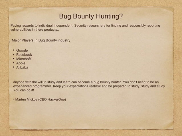 Basics of getting Into Bug Bounty Hunting | PPT