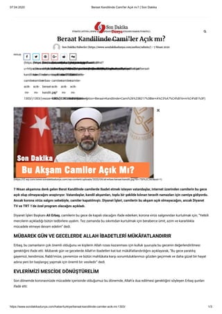 Beraat Kandilinde Cami'ler Açık mı 100 rekat namaz nasıl kılınır? | PDF