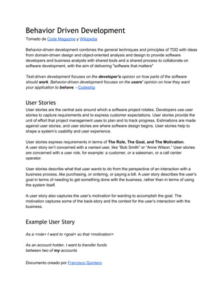 Resumen y explicación de Behavior Driven Development | PDF