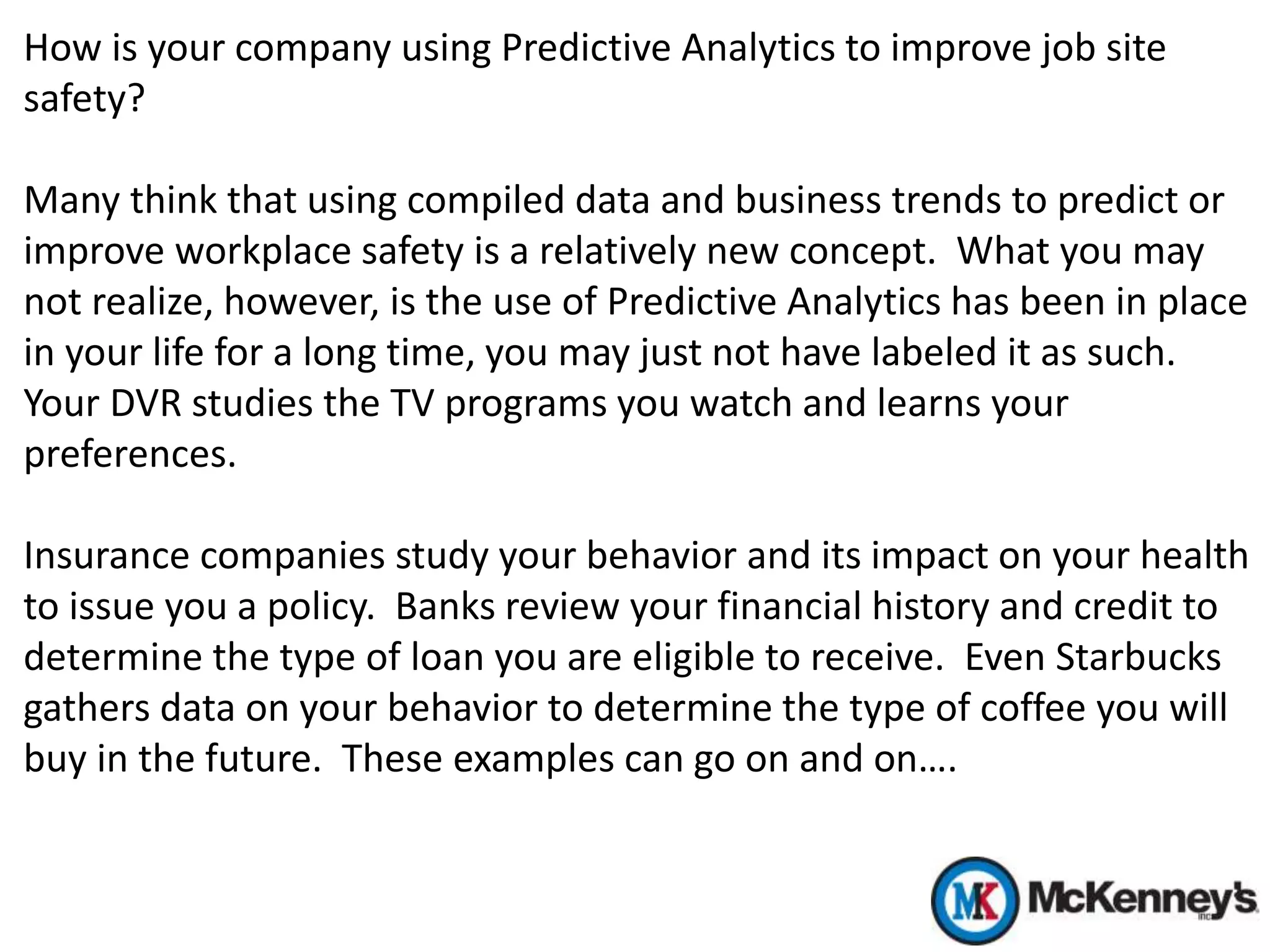 Behavioral-Based Safety – Predictive Analytics and a Safe Workplace | PPTX