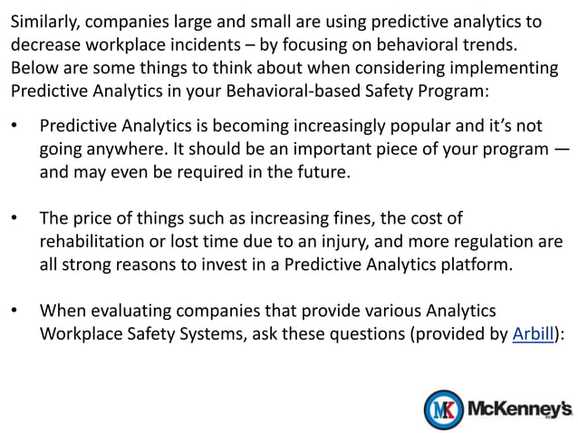 Behavioral-Based Safety – Predictive Analytics and a Safe Workplace | PPT