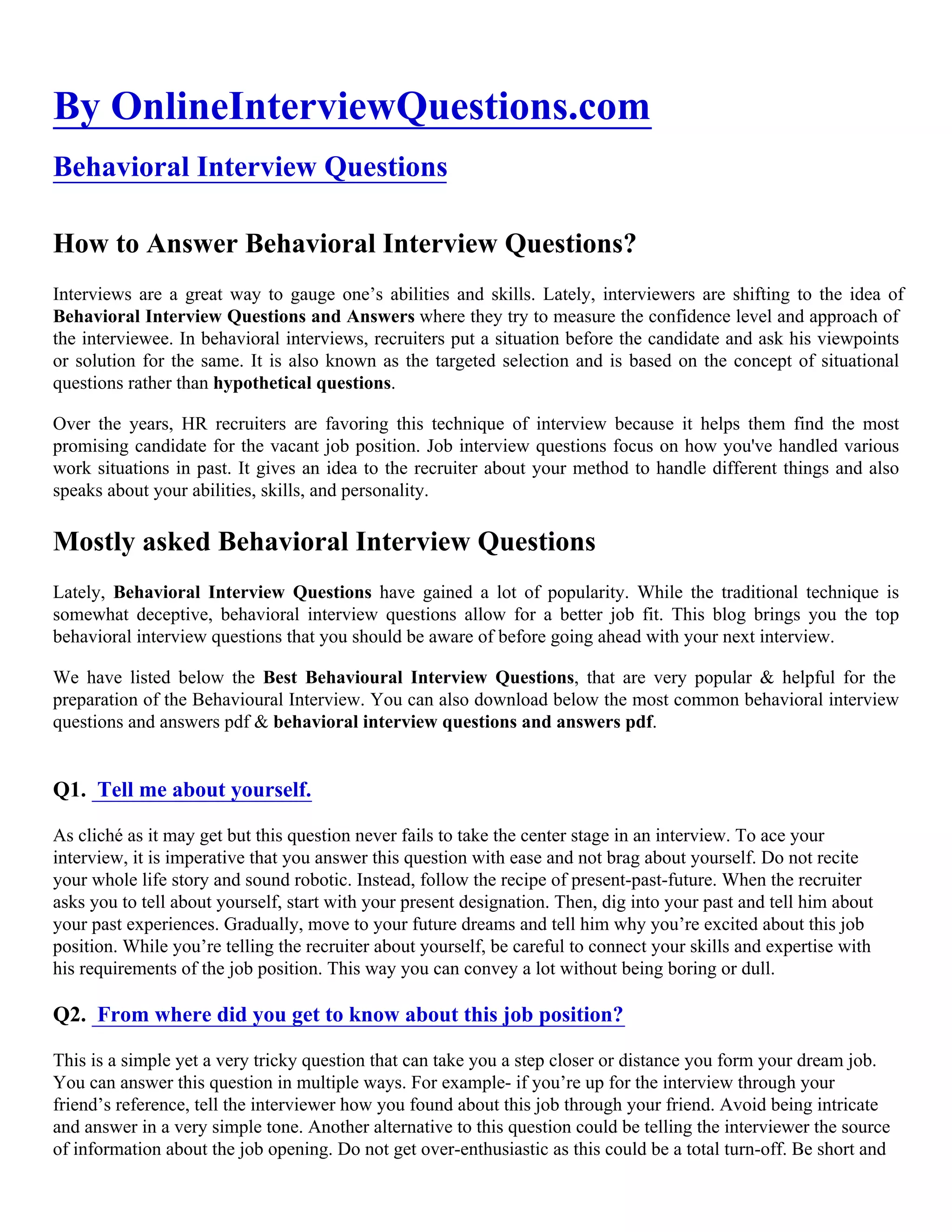 Behavioral Interview Questions and Answers | PDF