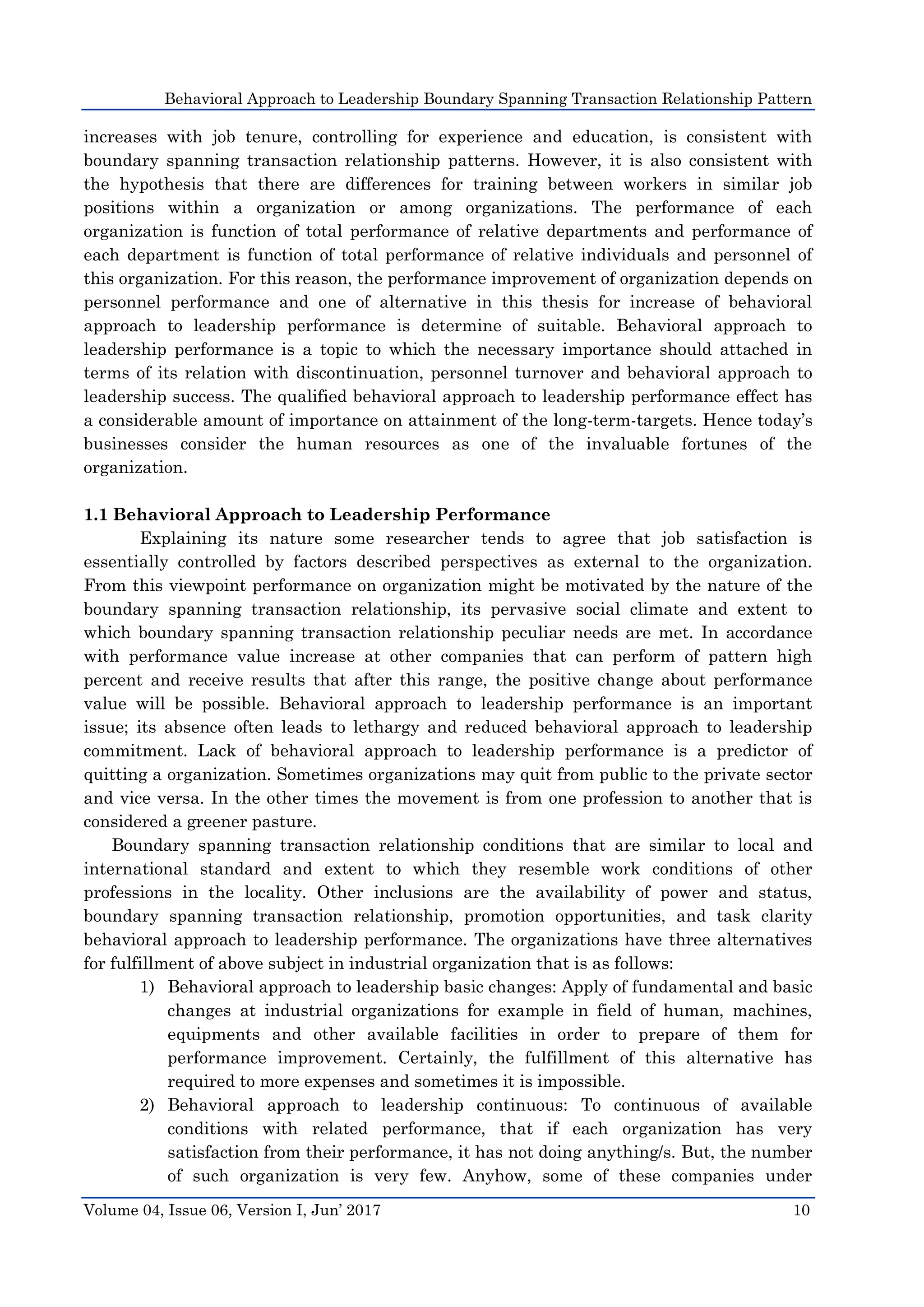 Behavioral Approach to Leadership Boundary Spanning Transaction ...