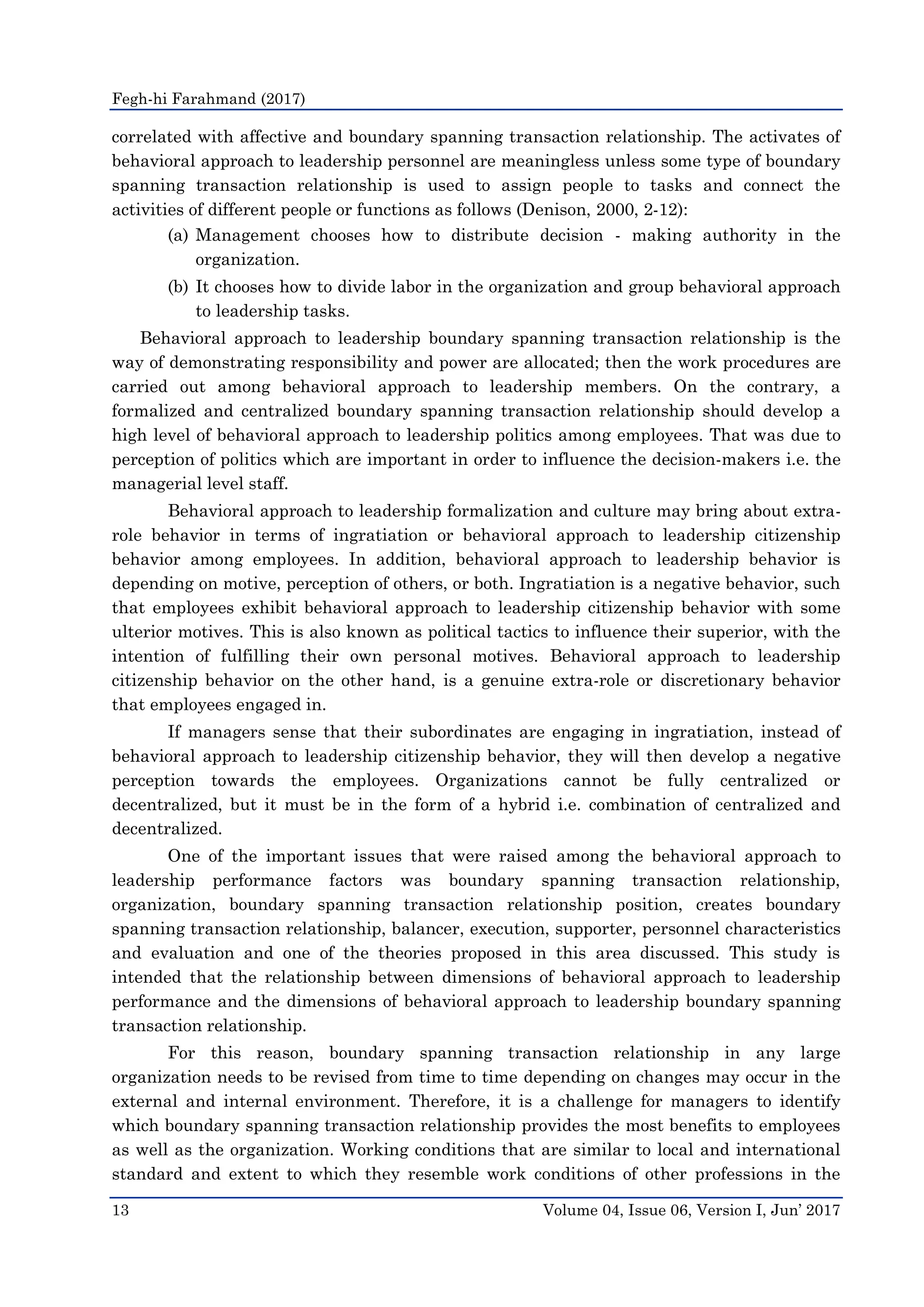 Behavioral Approach to Leadership Boundary Spanning Transaction ...