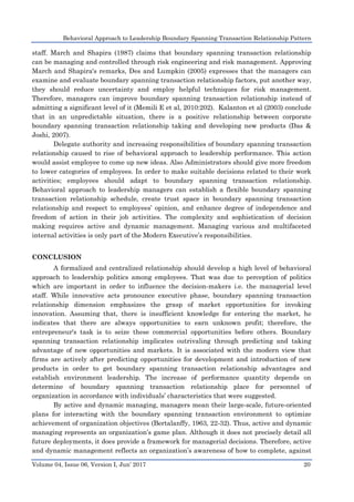 Behavioral Approach to Leadership Boundary Spanning Transaction ...