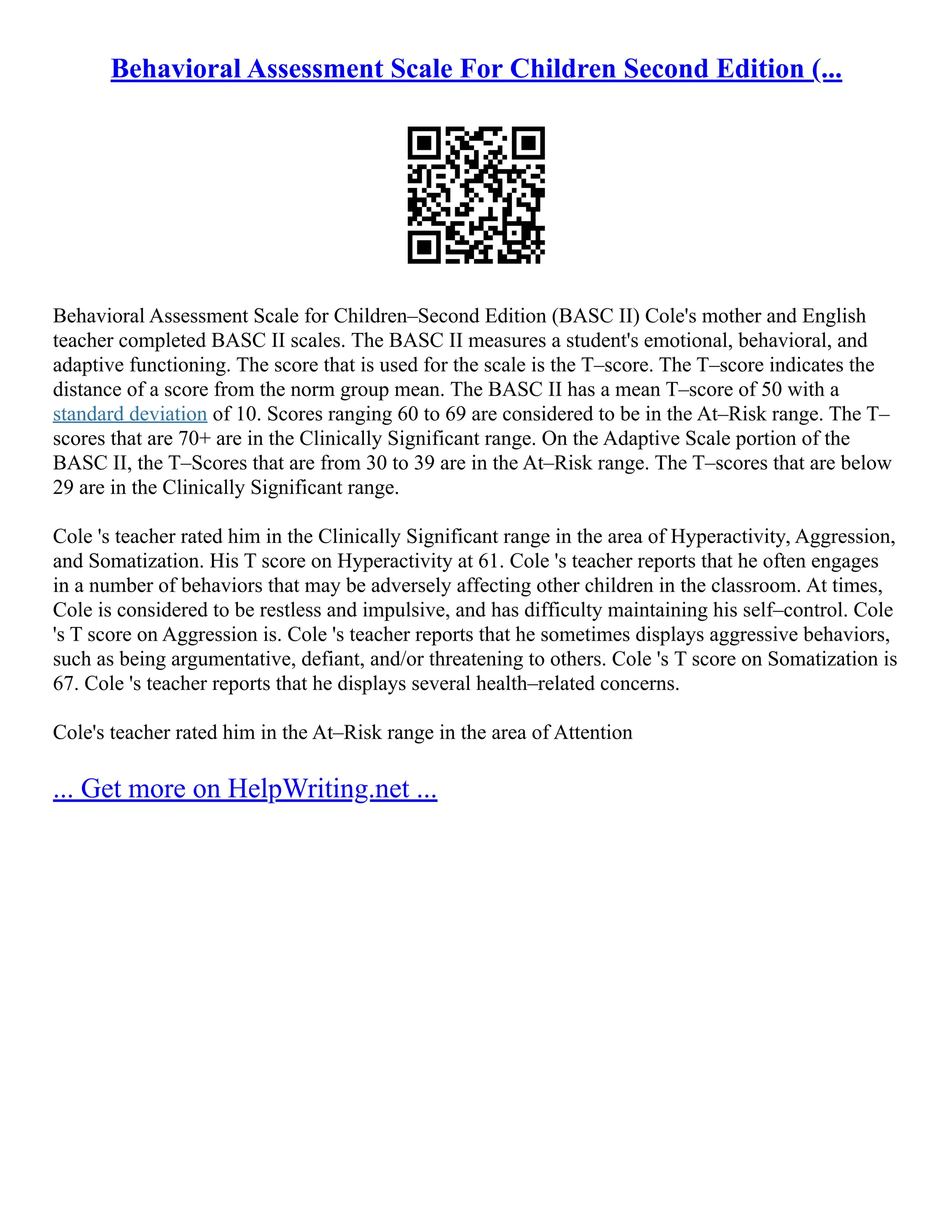 Behavioral Assessment Scale For Children Second Edition (... | PDF