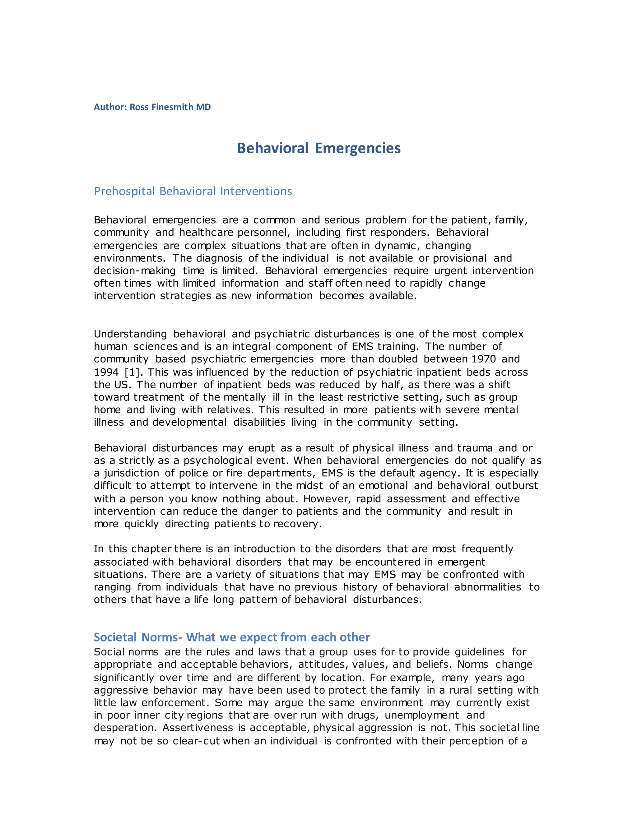 Behavioral Medical Emergencies | DOCX