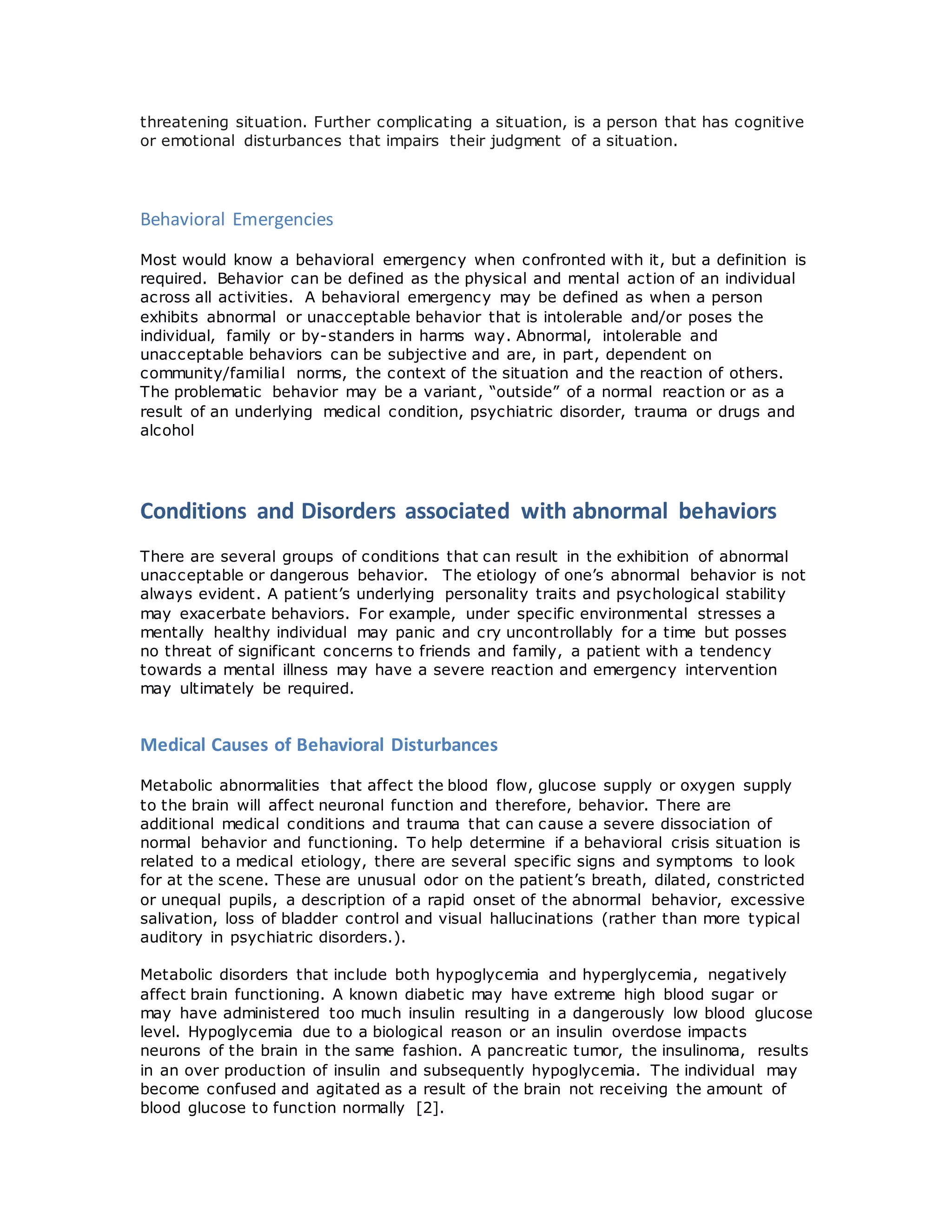 Behavioral Medical Emergencies | DOCX