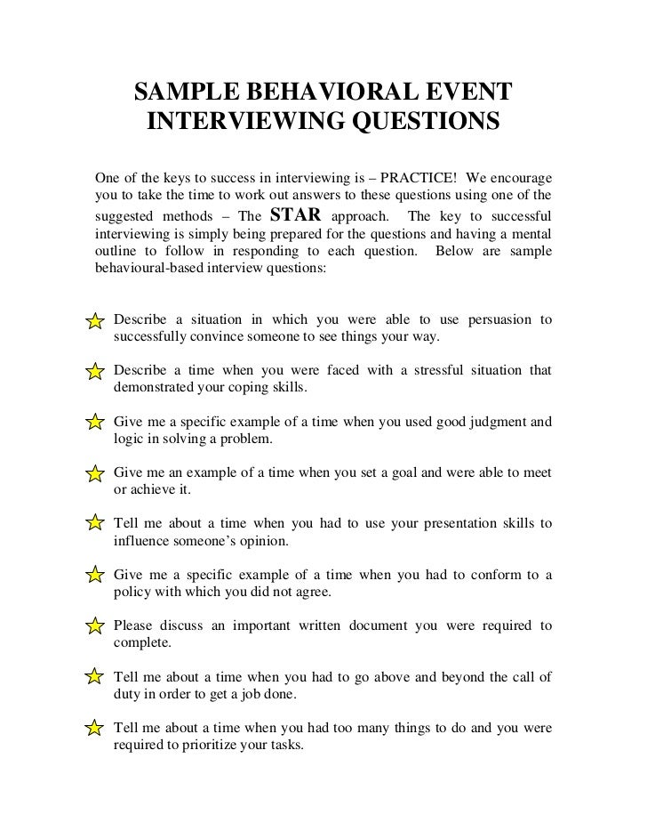Behavioral eventinterviewquestions