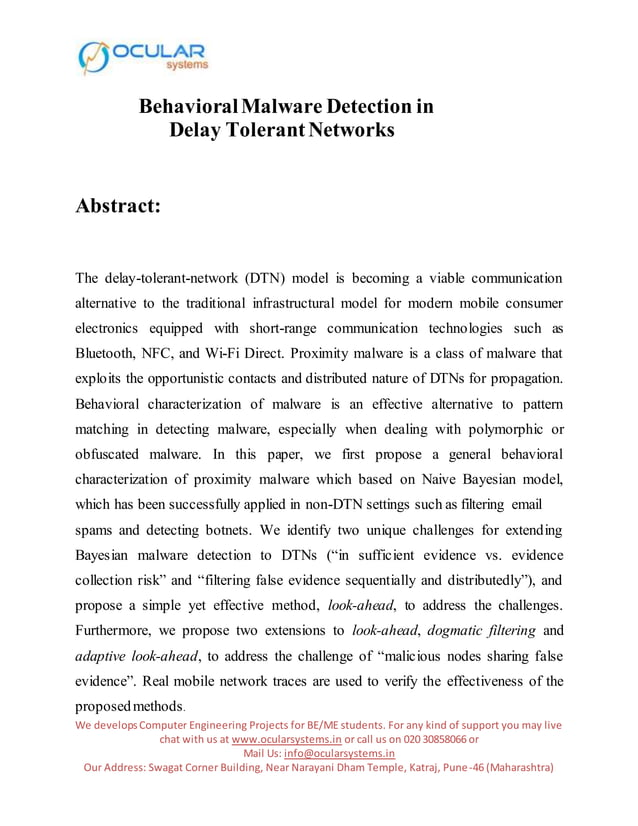 Behavioral Malware Detection In Delay Tolerant Networks Pdf