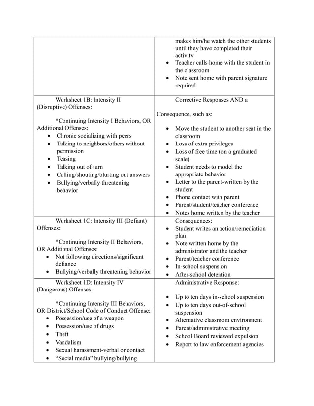 Behavioral matrix example | DOC | Homework and Study | Education