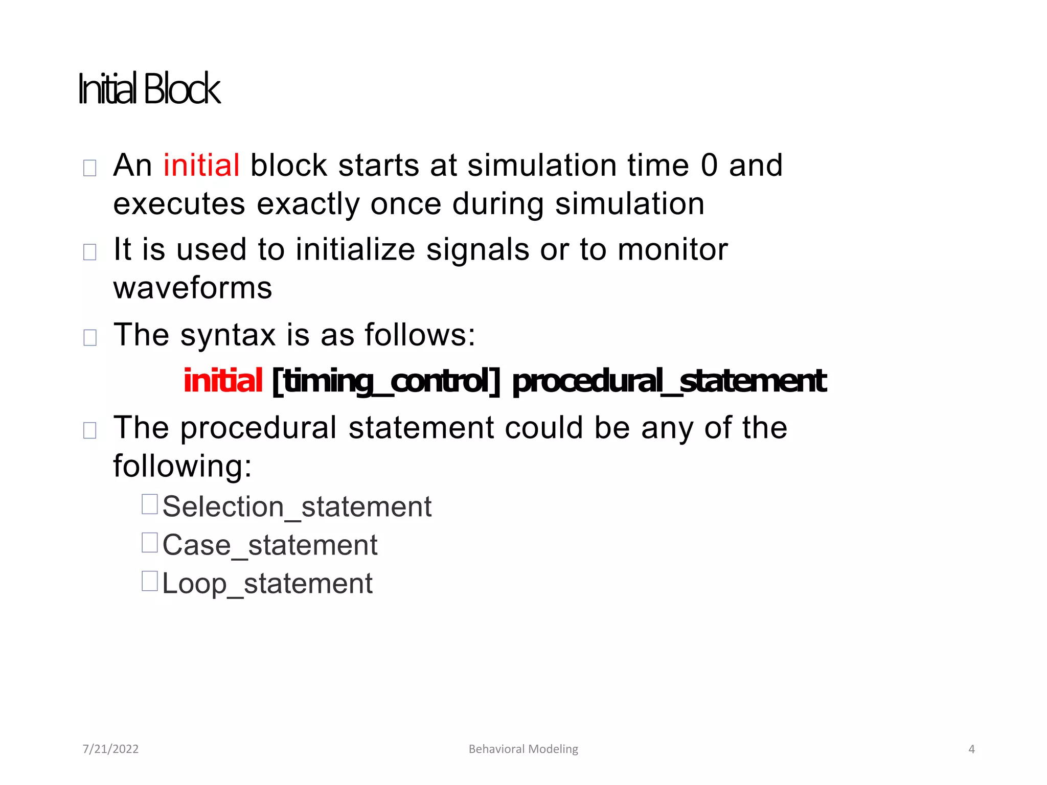 Behavioralmodeling And Timing Control P04pptx Programming Languages Computing