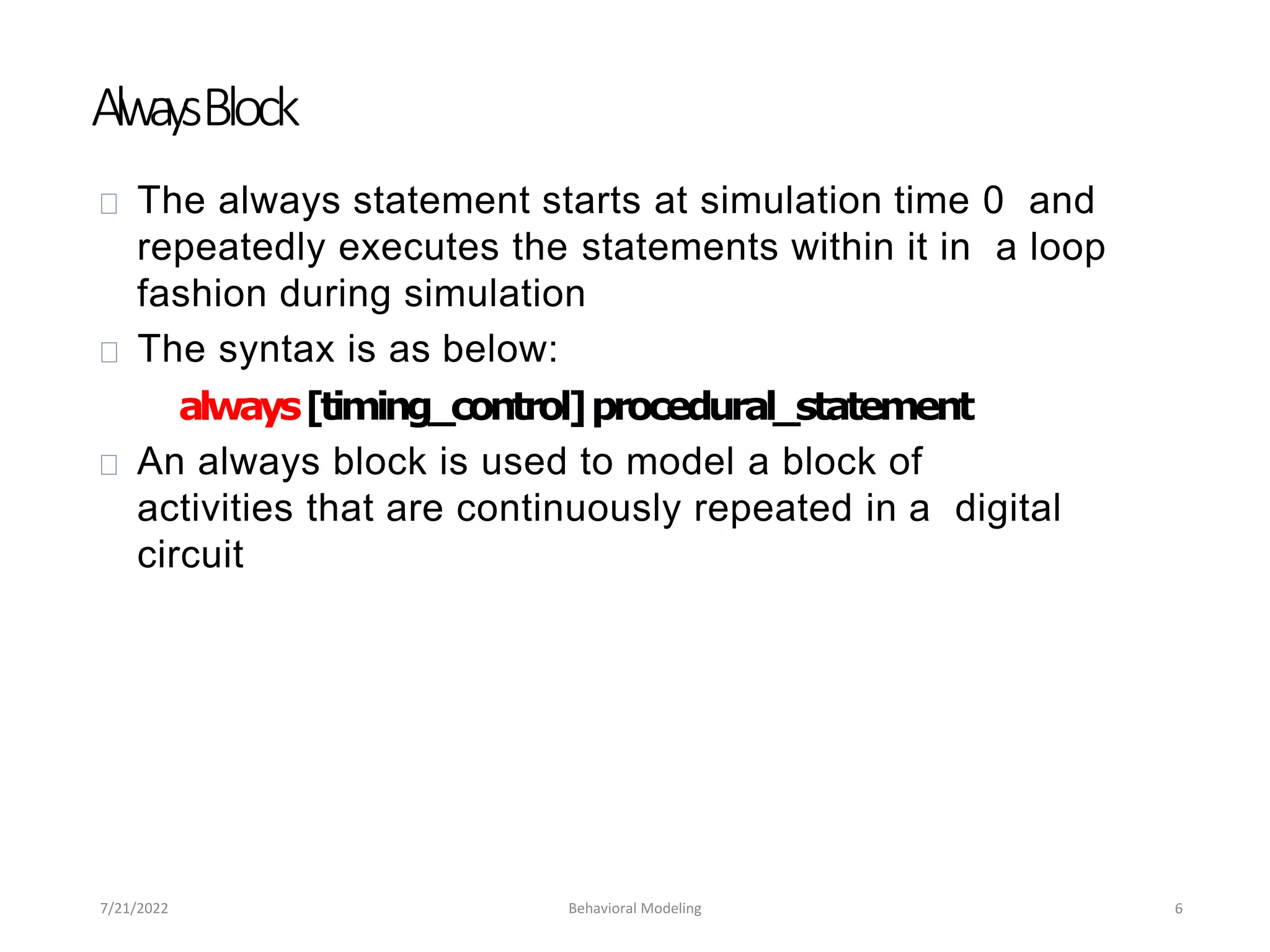 Behavioralmodeling And Timing Control P04pptx Programming Languages Computing