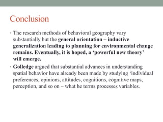 Behavioral perspective in geography | PPTX