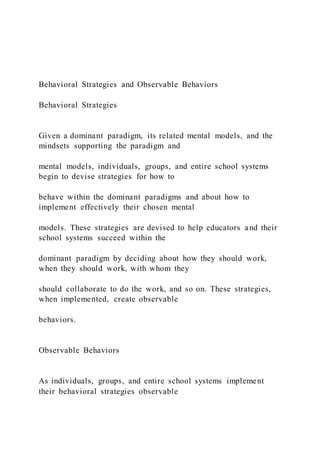 Behavioral Strategies and Observable Behaviors Behavioral | DOCX | Education
