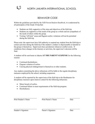Class Trip 5 Behavior Code | DOC