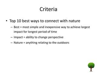 Connecting People to Nature - Top 10 Examples | PPTX