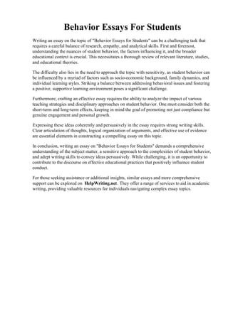 Behavior Essays For Students | PDF