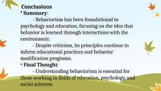 Behaviorism Learning Theory Skinner and Watson .pptx | Education