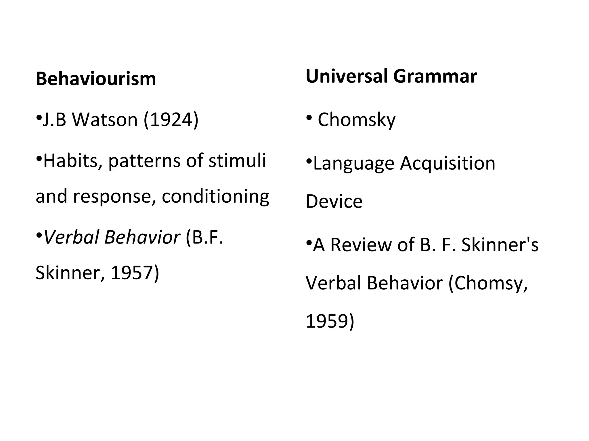 Behaviorism vs universal grammar | PPT