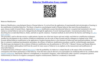 Behavior Management Approach Essay | PDF