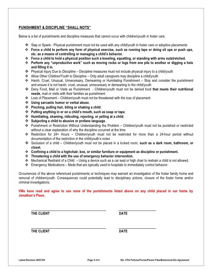 Behavior Management Discipline Agreement Policy Behavior Management Discipline Agreement Policy