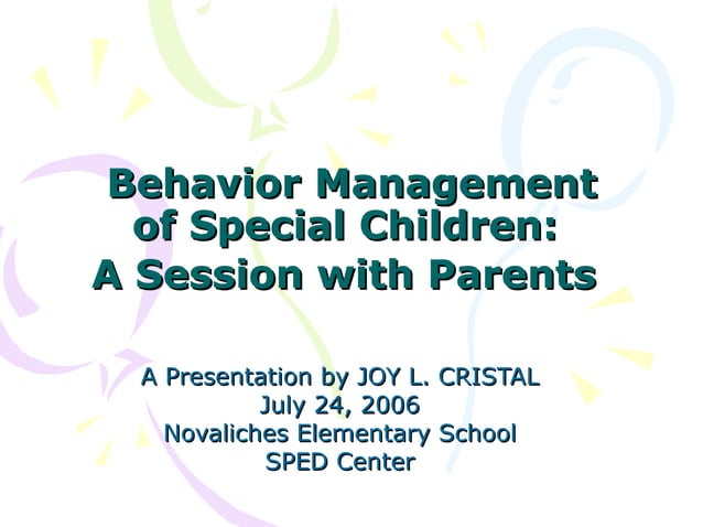 Behavior Management Of Special Children | PPT