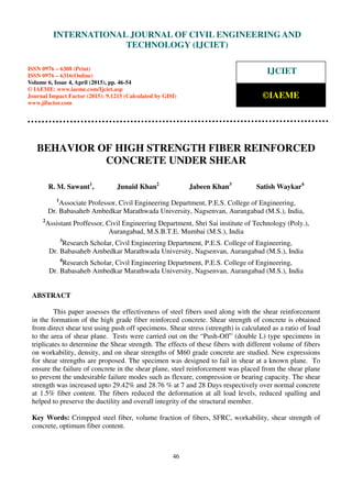 BEHAVIOR OF HIGH STRENGTH FIBER REINFORCED CONCRETE UNDER SHEAR | PDF