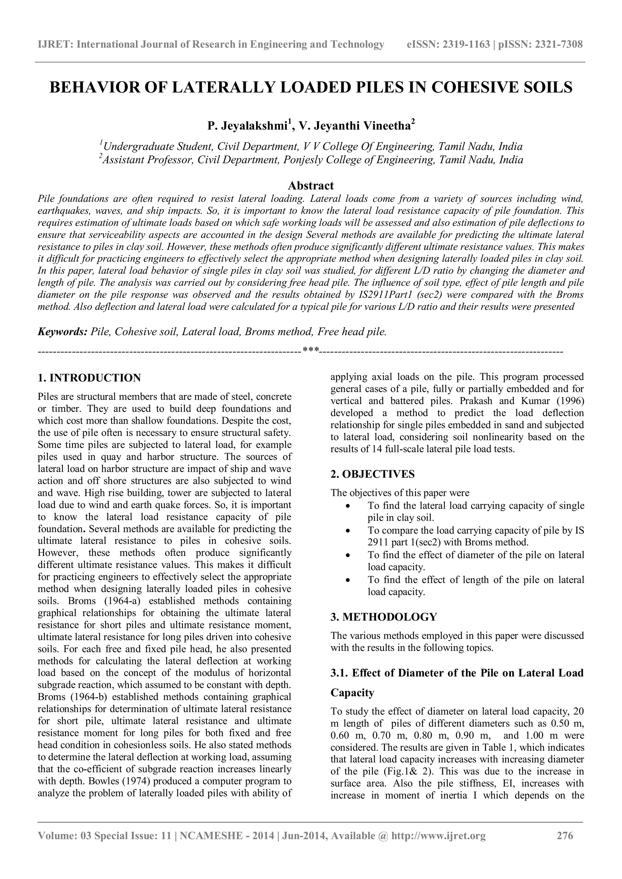 Behavior of laterally loaded piles in cohesive soils | PDF