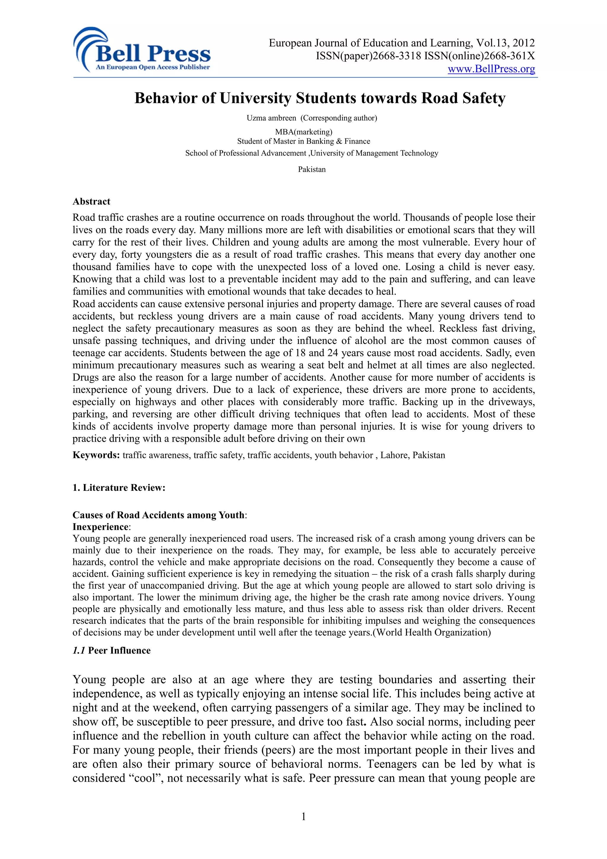 Behavior of university students towards road safety | PDF